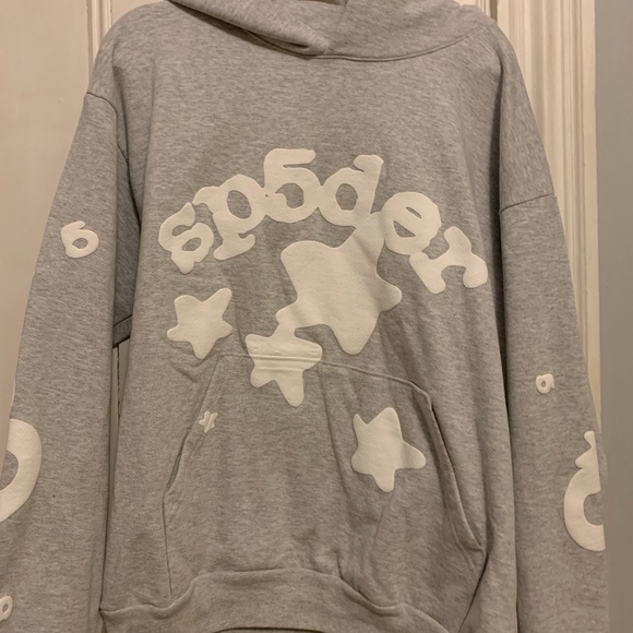 Sp5der | Sweaters | Sp5der Gray Hoodie With White Graphics | Poshmark